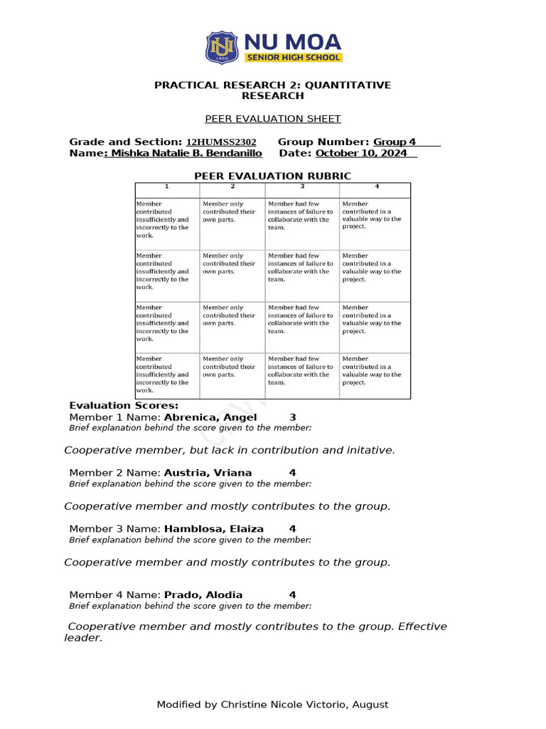 Pr2-Peer Evaluation Form | PDF
