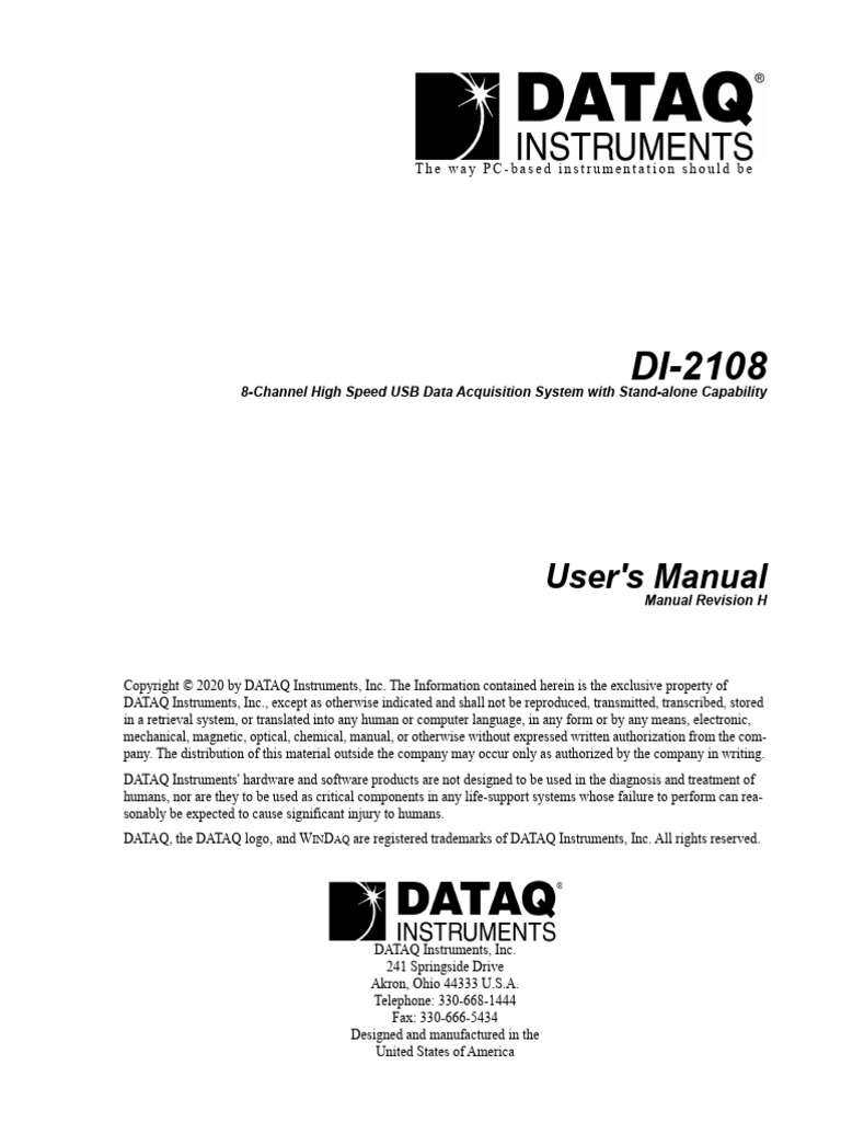 DI-2108 DataQ manual | PDF | Analog To Digital Converter | Usb