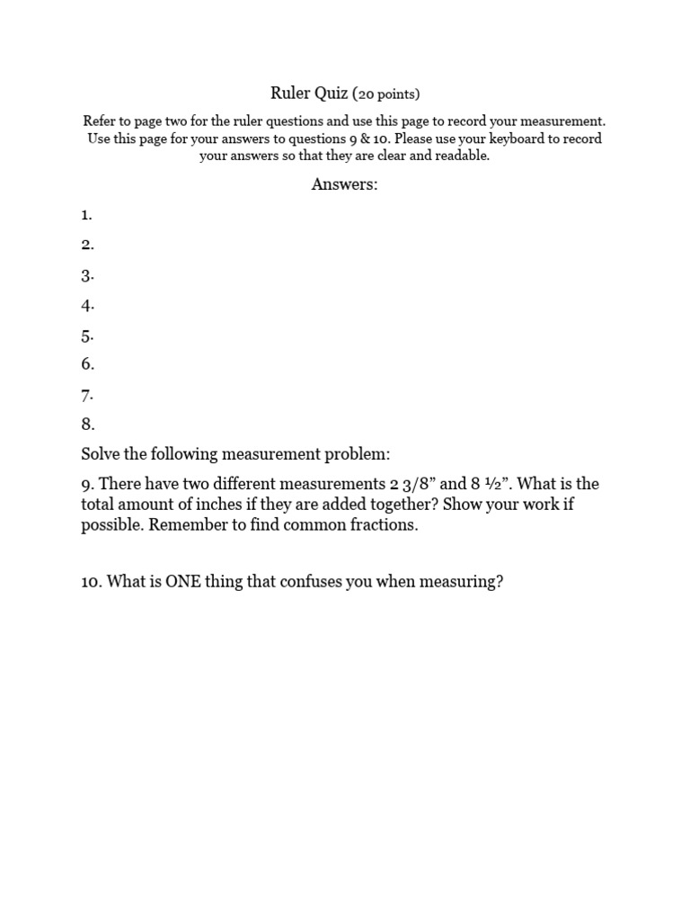 Ruler Measurement Quiz Guide | PDF | Computers