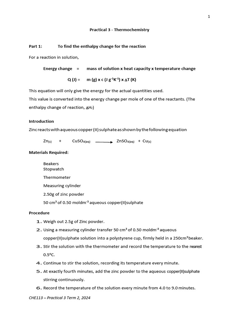 Thermochemistry Practical Guide 2024 | PDF | Enthalpy | Chemistry