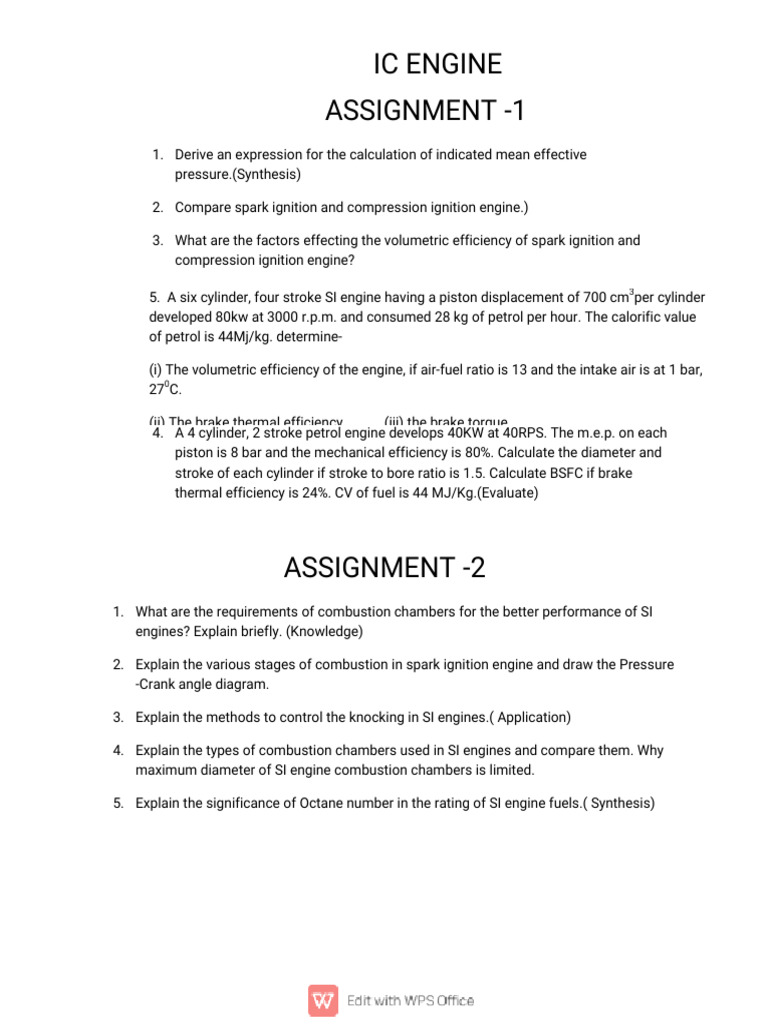 IC ASSIGNMENT ALL UNIT | PDF | Internal Combustion Engine | Engines
