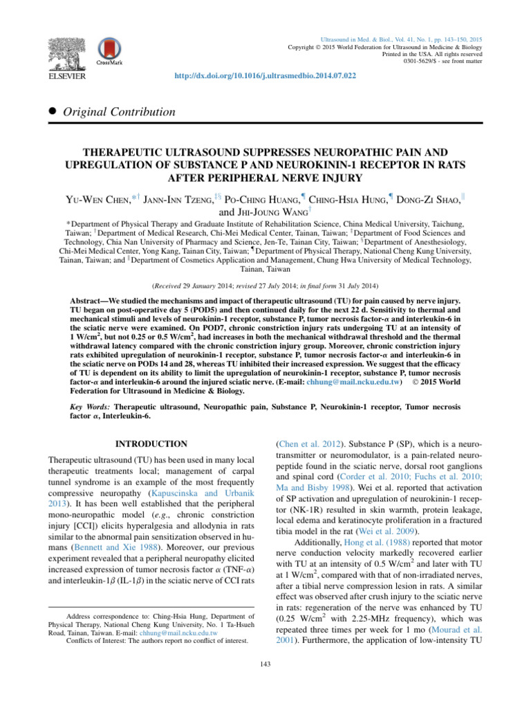 Therapeutic Ultrasound Suppresses Neuropathic | PDF | Peripheral ...