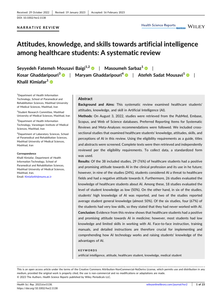 Health Science Reports - 2023 - Mousavi Baigi - Attitudes Knowledge and Skills Towards ...