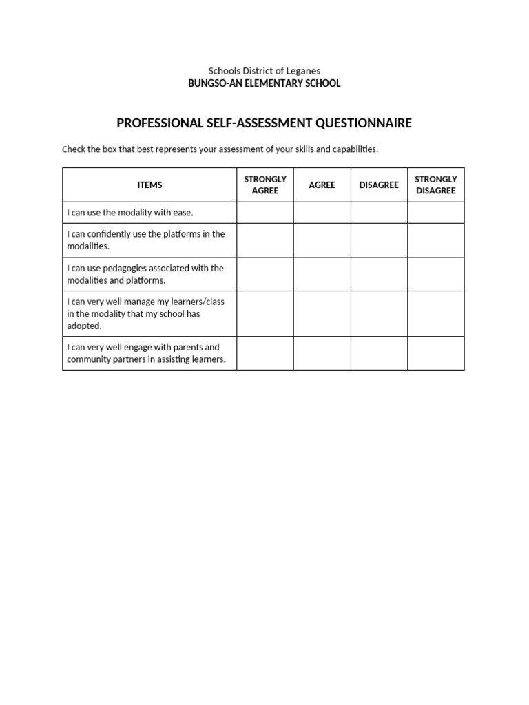 Leganes School Self-Assessment Tool | PDF