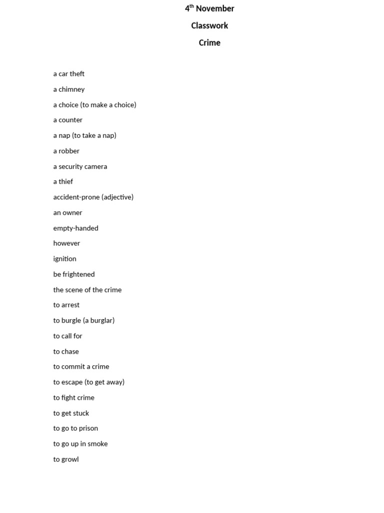 8th Grade - 8A Crime Vocabulary | PDF