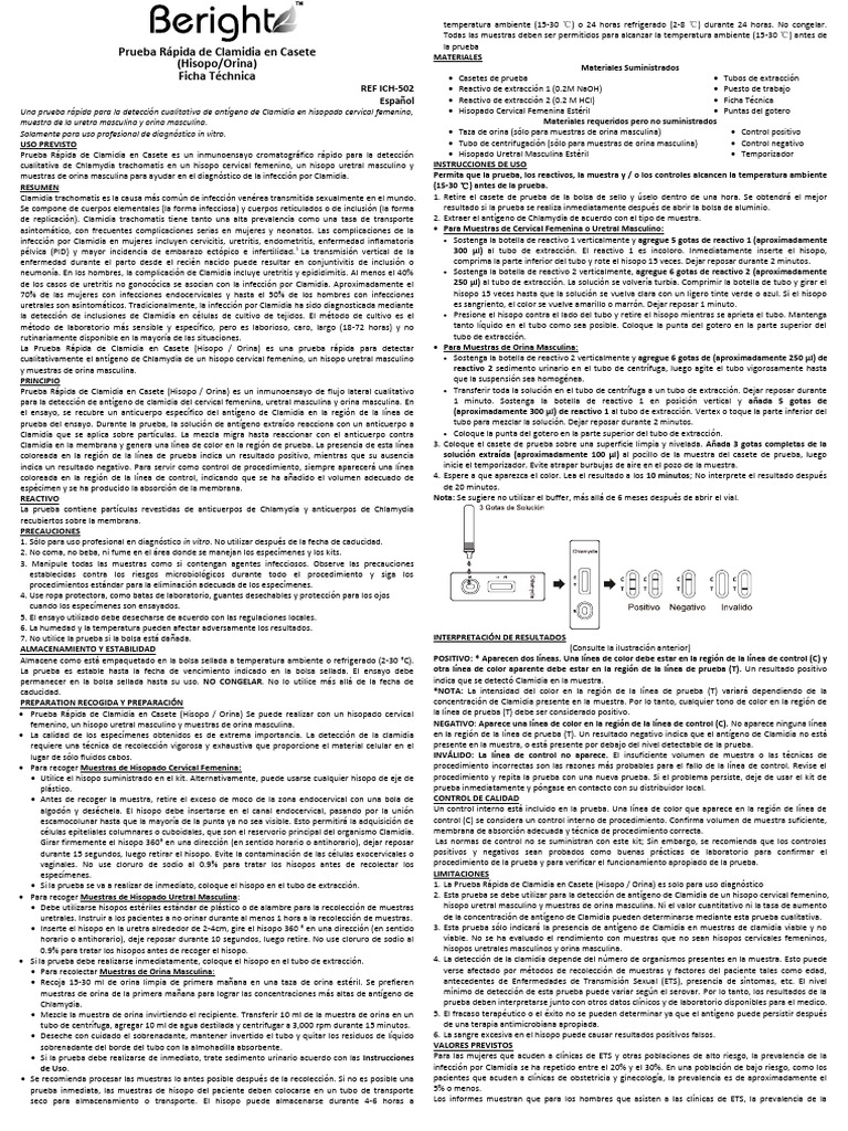 ICH-502 Beright Alltest CE0123 SP PI | PDF | Infección transmitida ...