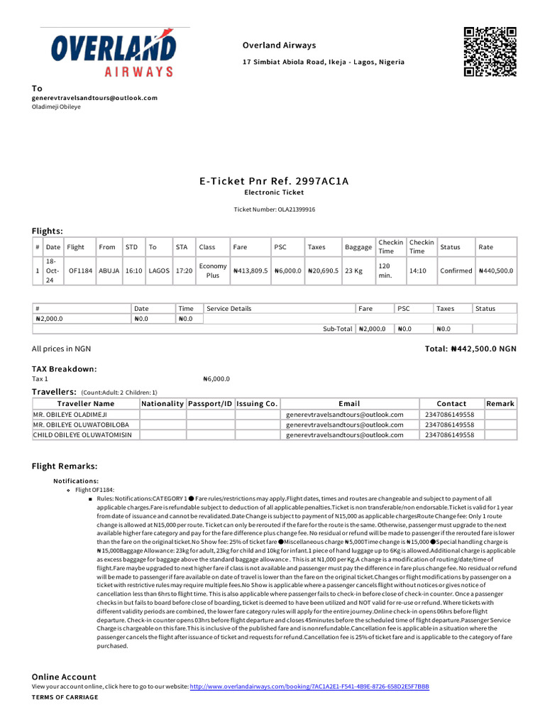 Overland Airways E-Ticket Confirmation | PDF | Baggage | Fare