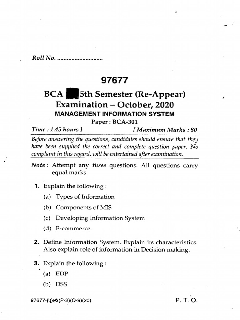Bca 5 Sem Management Information System 97677 Oct 2020 2 | PDF
