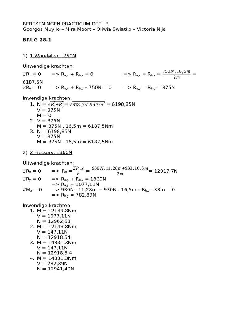 Berekeningen Practicum Deel 3 - Brug 28.1 | PDF