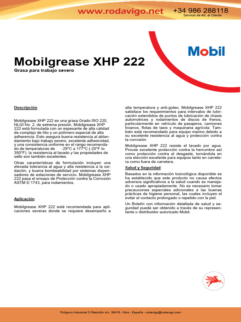 Hoja Tecnica de Grasa xhp-222 | PDF