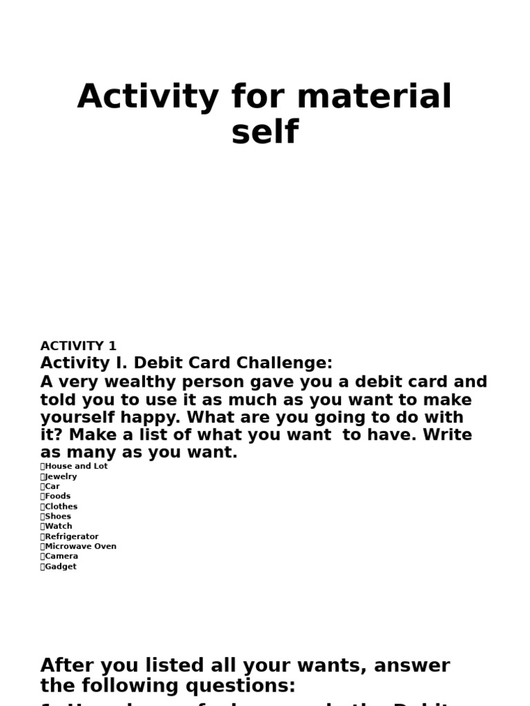 Activity For Material Self | PDF