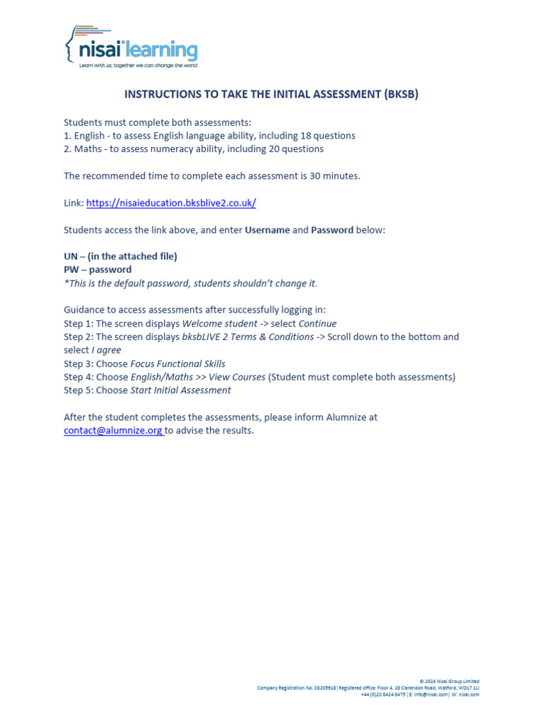 Instructions To Take The Initial Assessment | PDF | Career & Growth ...