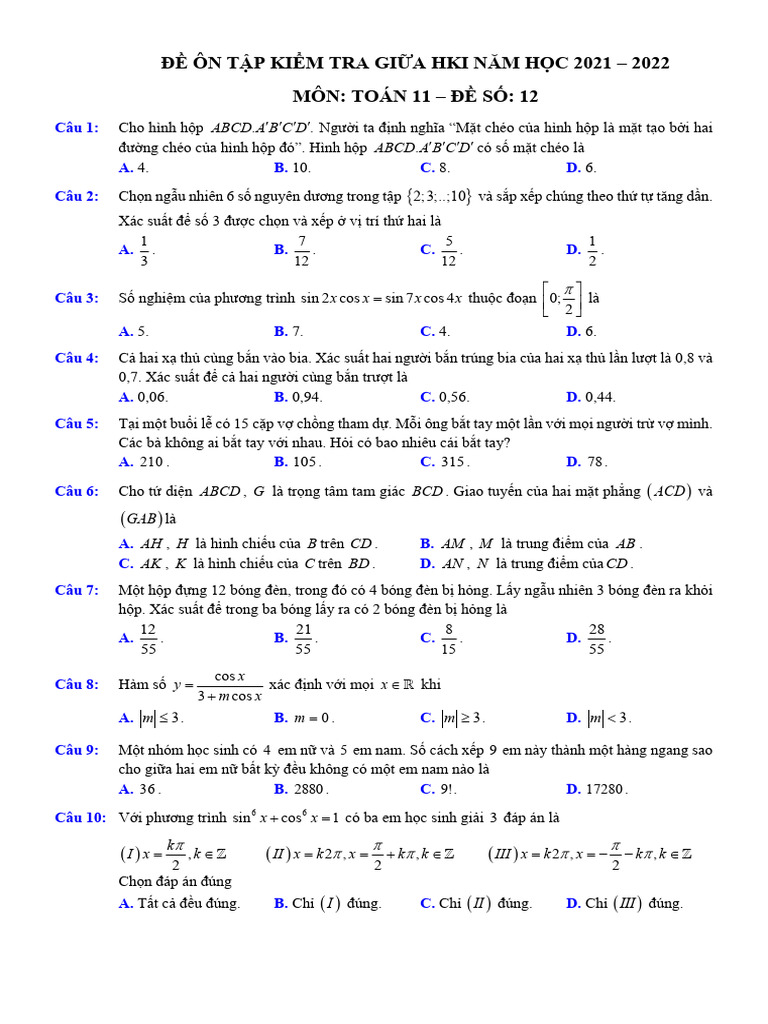 Gki Toan 11 de So 12 (100TN) | PDF