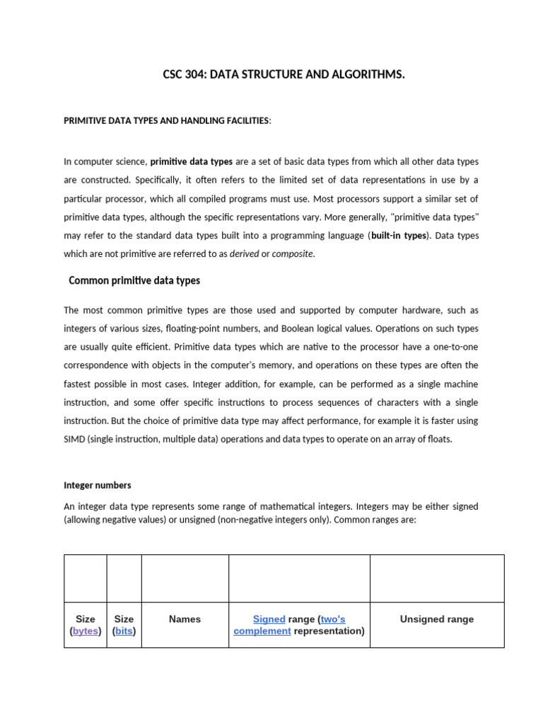 CSC 304 NOTE EDC | PDF | Data Type | Integer (Computer Science) CSC 304 NOTE EDC | PDF | Data Type | Integer (Computer Science)