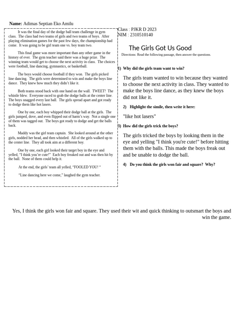 Answer of SportsReadingComprehensionPassagesFREEFunReading-1-9 | PDF