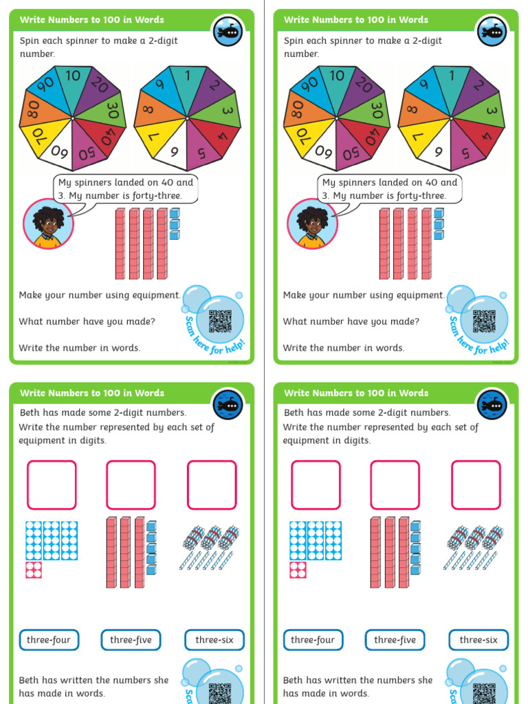 Step 6 Write Numbers To 100 in Words-Activity Cards Child Facing x2 | PDF