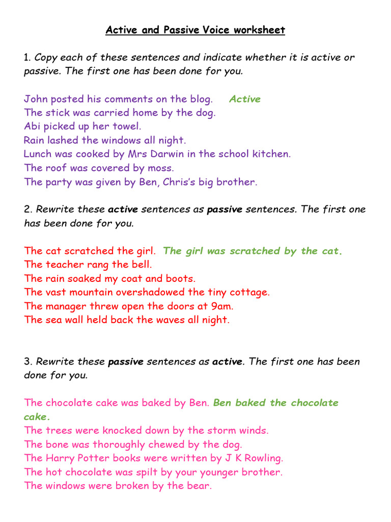 Active and Passive Voice Worksheet | PDF