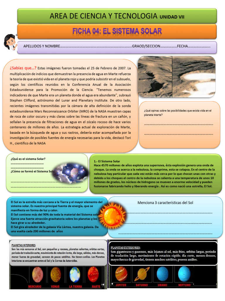FICHA 04 El Sistema Solar Primero | PDF | Dom | Sistema solar