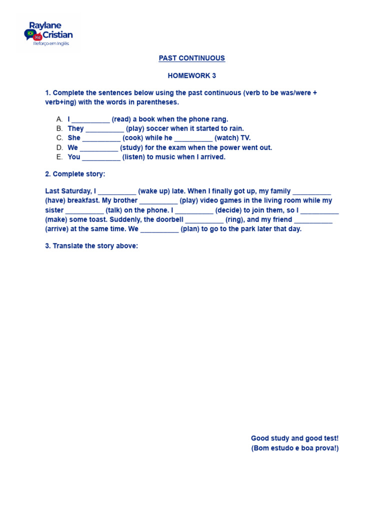 Exercício 3 - Past Continuos | PDF | Language Arts & Discipline