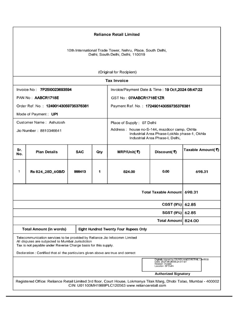 October Recharge Invoice | PDF
