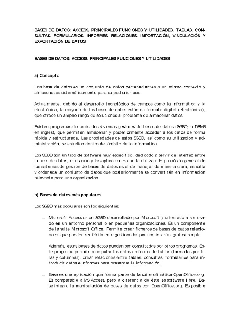 Funciones y Utilidades de Access | PDF | Bases de datos | Tecnologías de la información