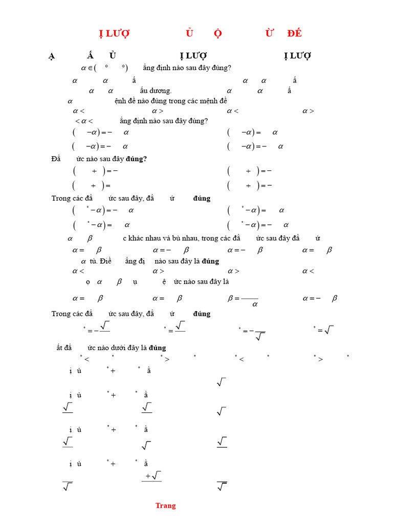 Gia Tri Luong Giac Cua Mot Goc Tu 0 Den 180 KNTT | PDF