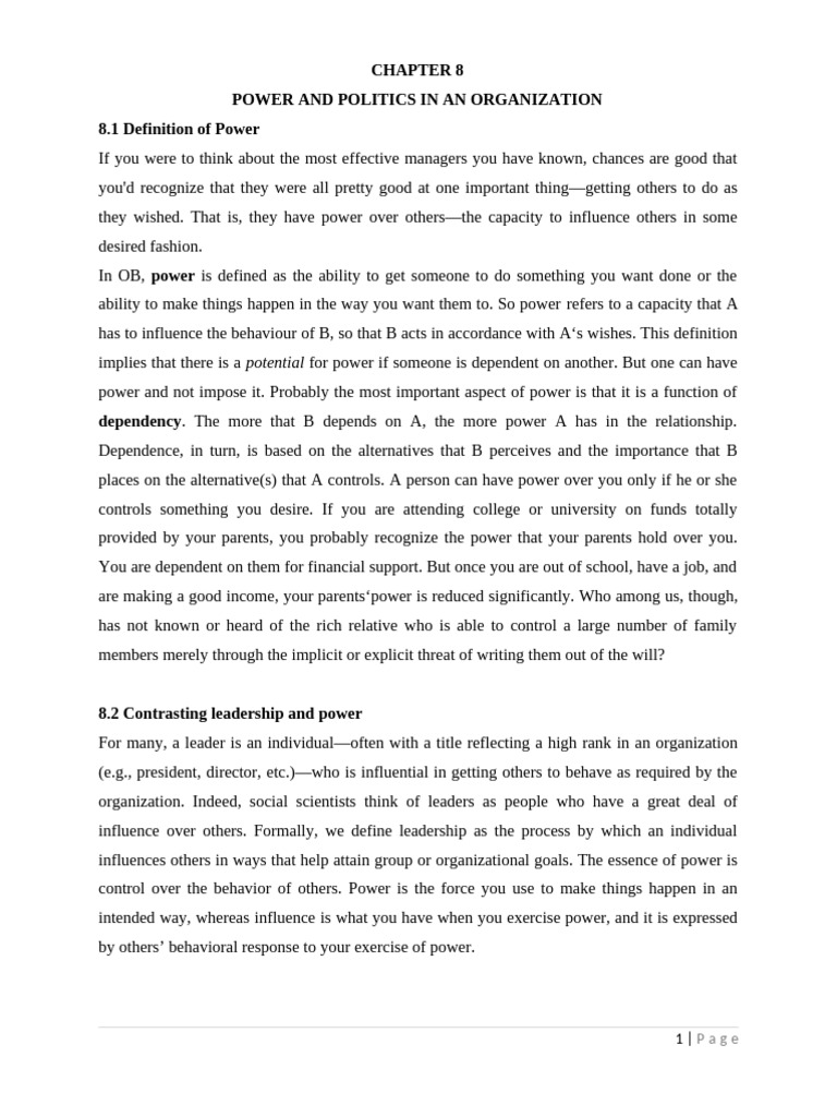 CHAPTER 8 OB Edited | PDF | Power (Social And Political) | Rationality