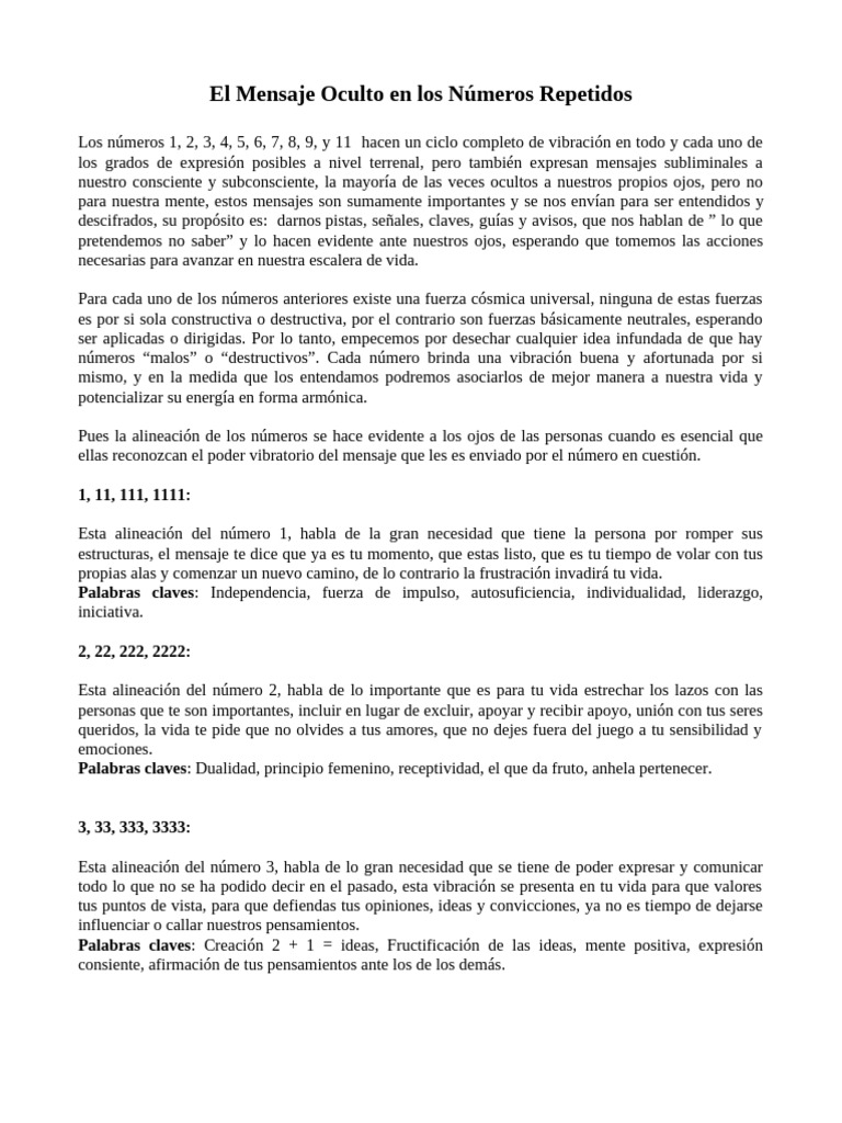 Mensajes Ocultos en Números Repetidos | PDF | Amor