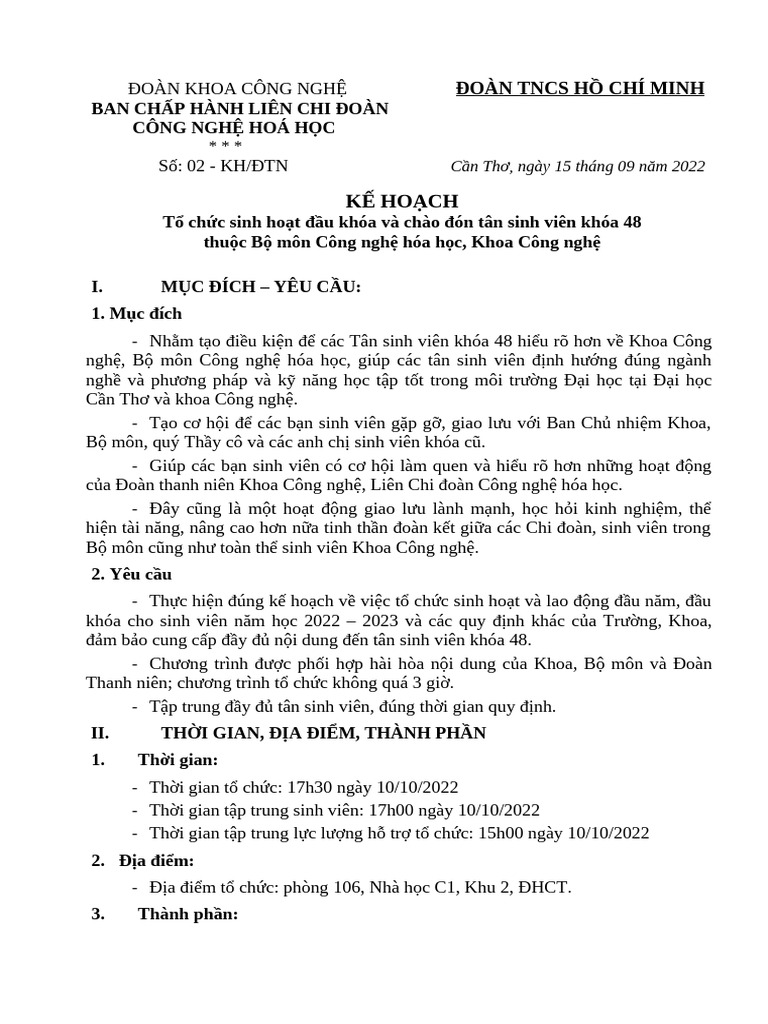 K? Ho?ch Chã o ?ã N TSV K48 | PDF