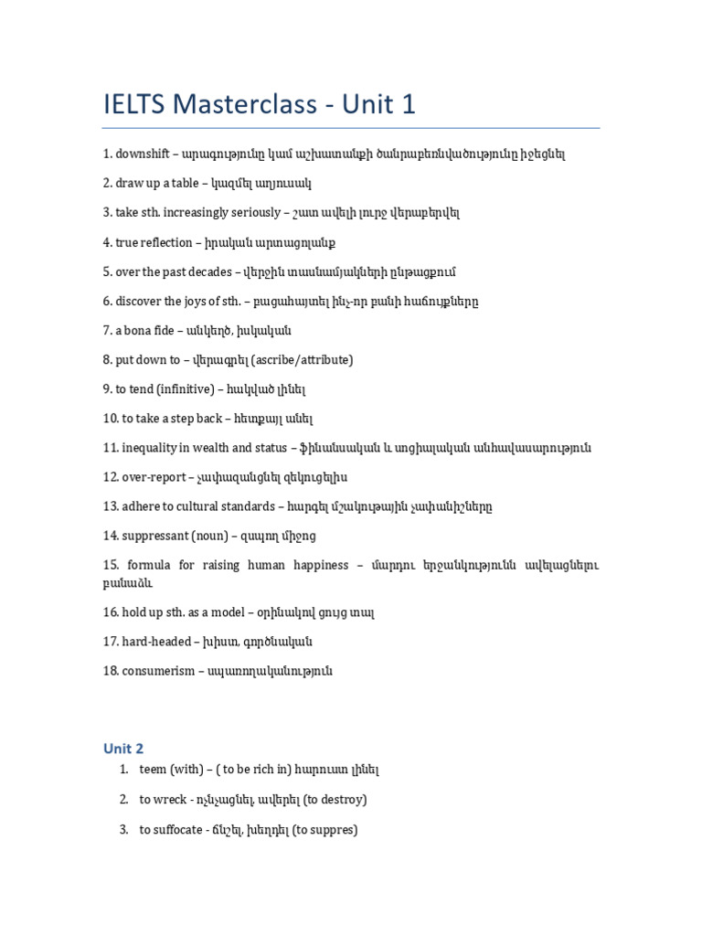 IELTS Masterclass Unit1 Vocabulary | PDF