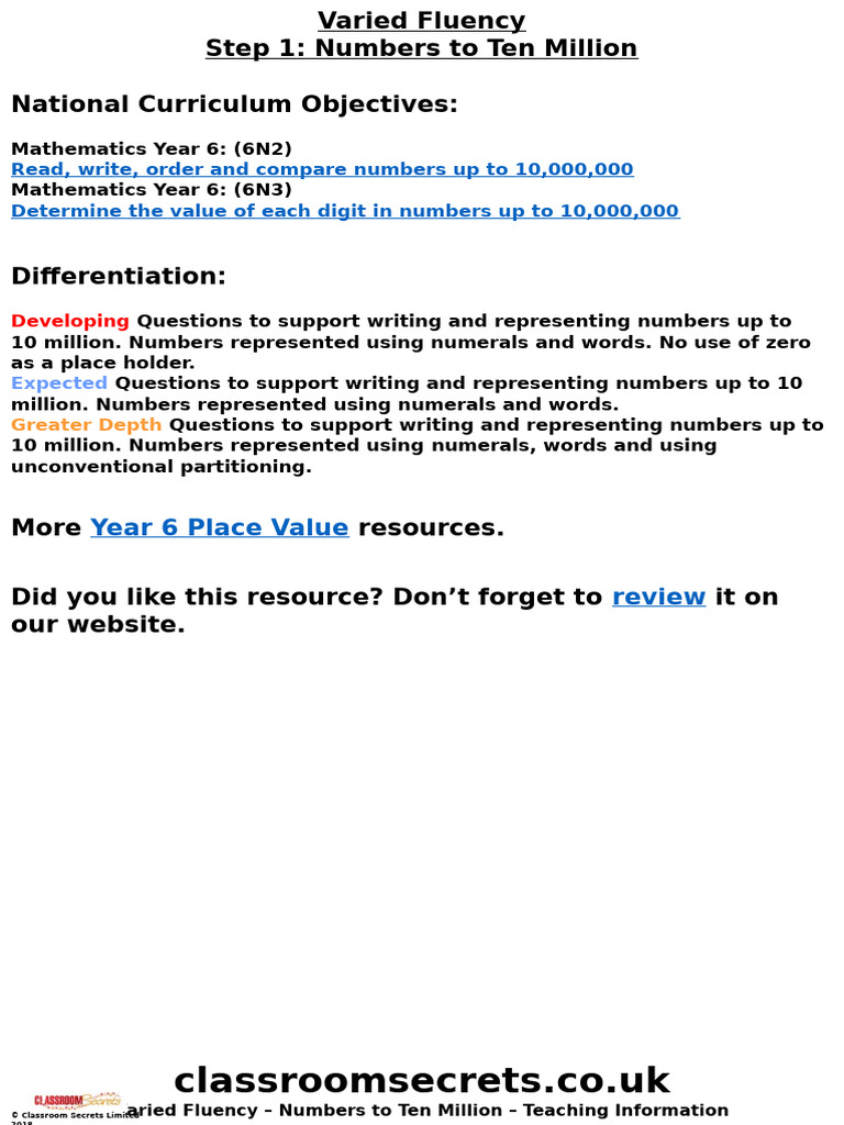 Writing Numbers Up to Ten Million | PDF | Mathematics