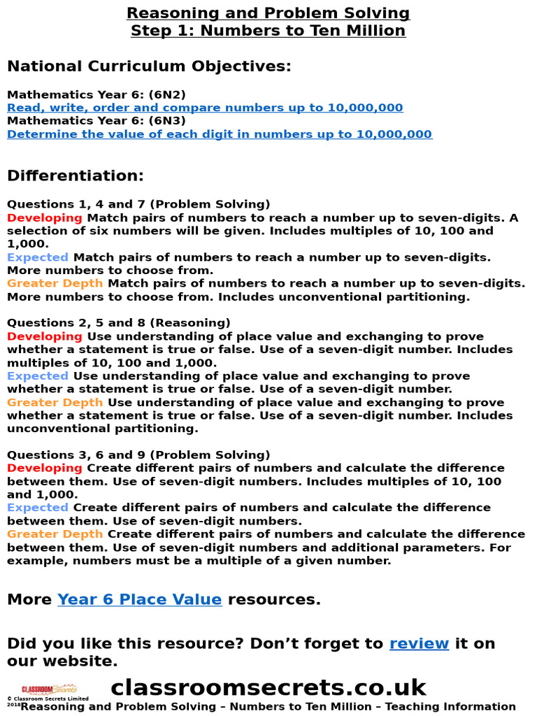 Problem Solving: Numbers to 10 Million | PDF | Numbers | Mathematics