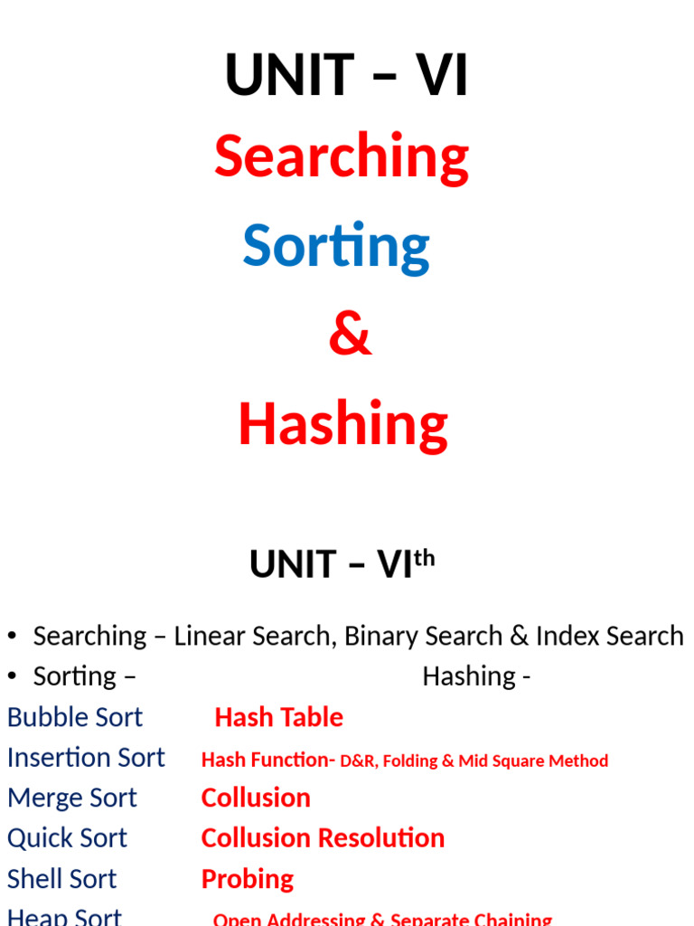 Searching, Sorting & Hashing Guide | PDF