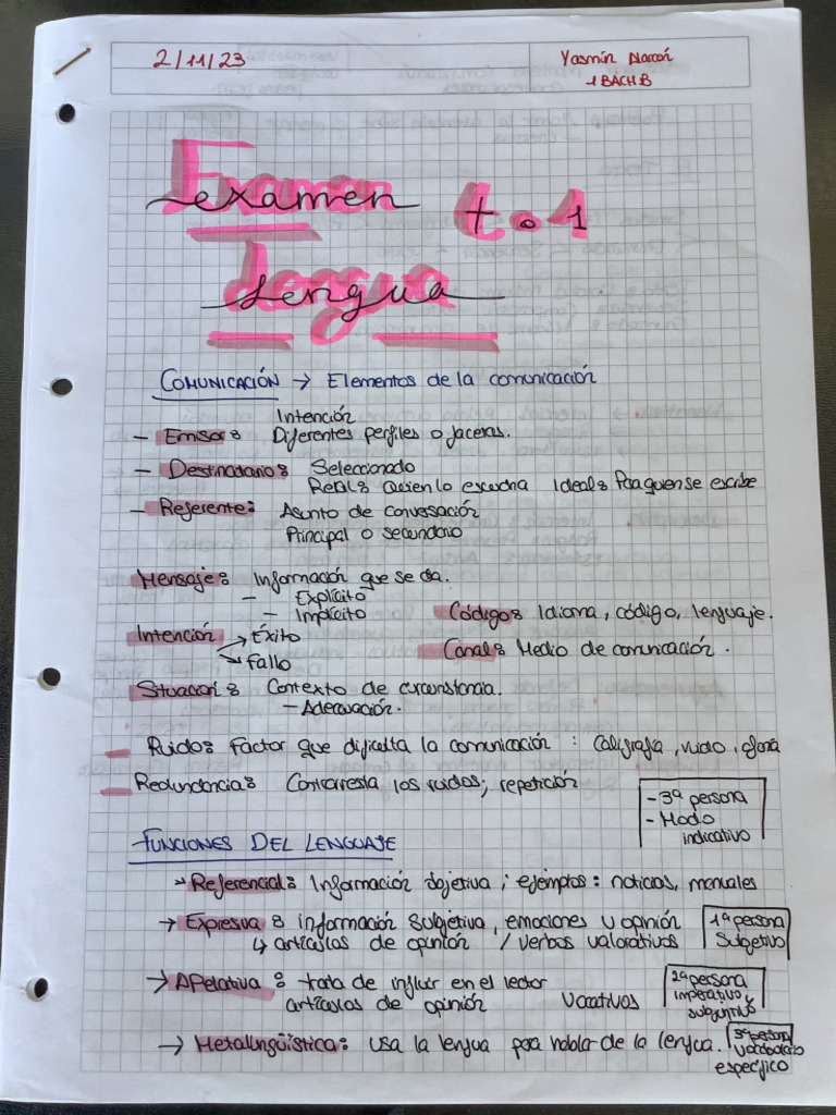 Examen Lengua Tema 1c (1º Bachiller) | PDF