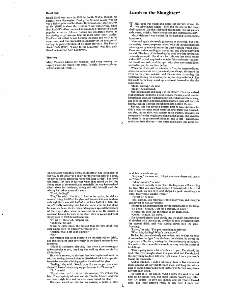 B2 Reading - Lamb To The Slaughter by Roald Dahl | PDF