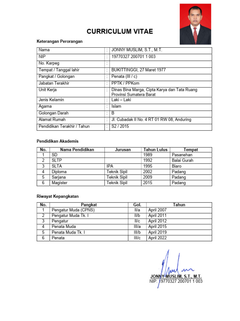 CV Jhony Muslim, ST, MT | PDF
