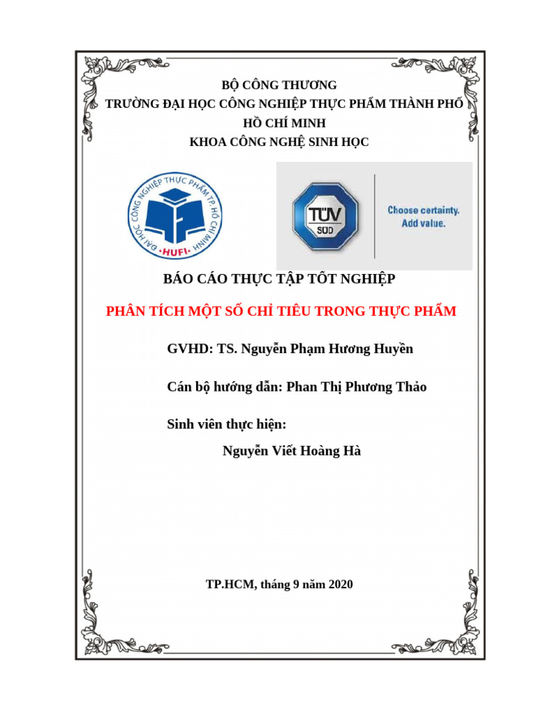 Bao Cao Thuc Tap Tot Nghiep TÜV SÜD (Hà) | PDF