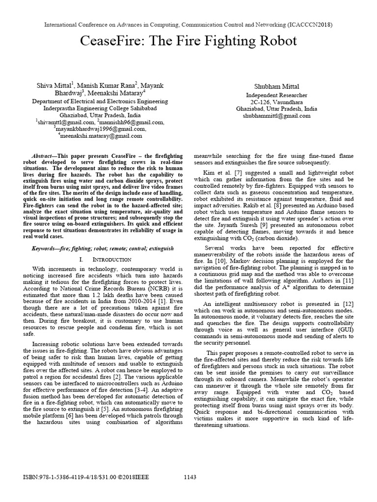 CeaseFire The Fire Fighting Robot | PDF | Firefighting | Robot