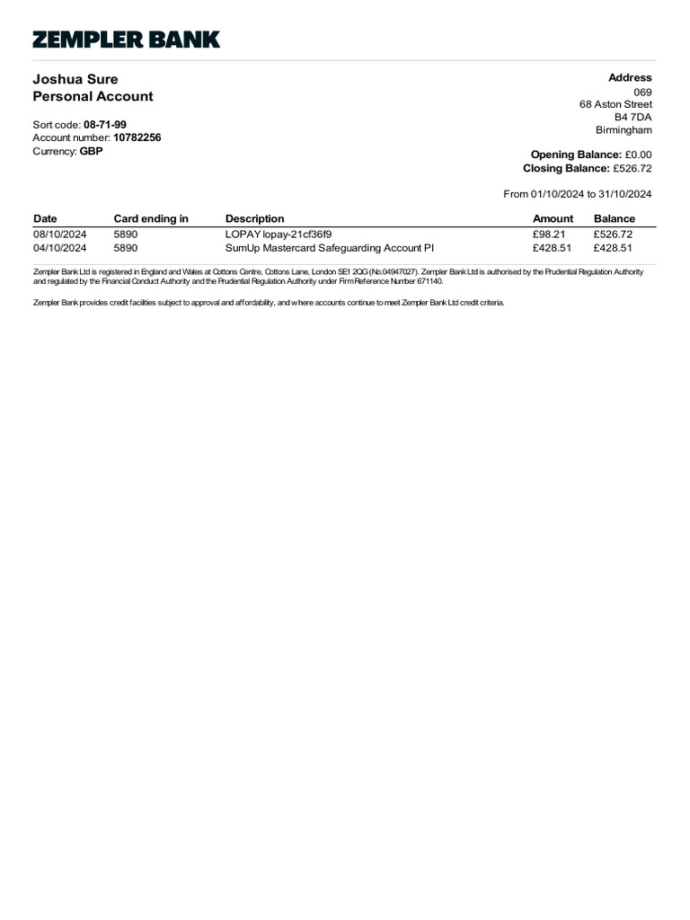 Statement - GBP - 20241001-20241031 Zempler Bank | PDF