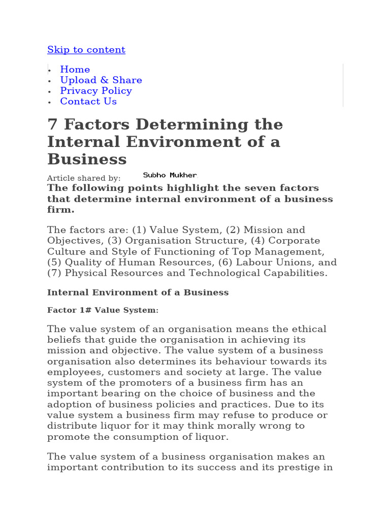 7 Factors Determining The Internal Environment of A Business | PDF ...
