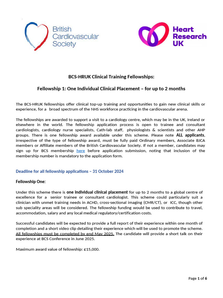 BCS HRUK Fellowship 1 Individual Clinical Placement Application Form ...