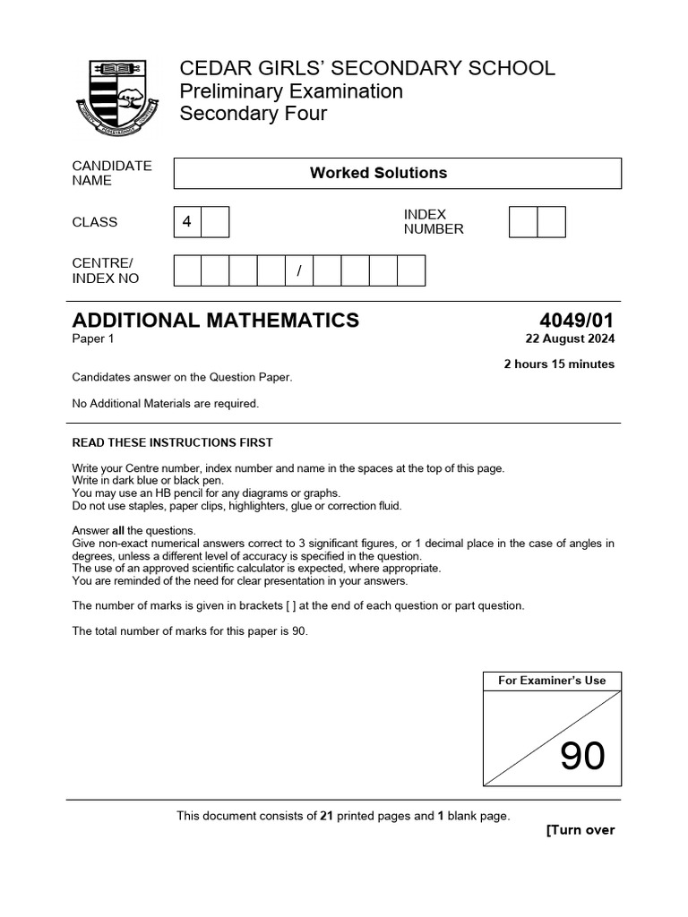 2024 CGSS Prelim 4049 P1 Worked Solutions | PDF | Numbers | Mathematics