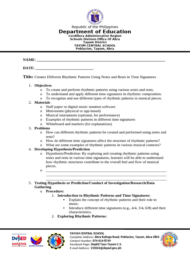Performance Task Mapeh Grade 5 Q1 Week 6 | PDF | Rhythm | Learning