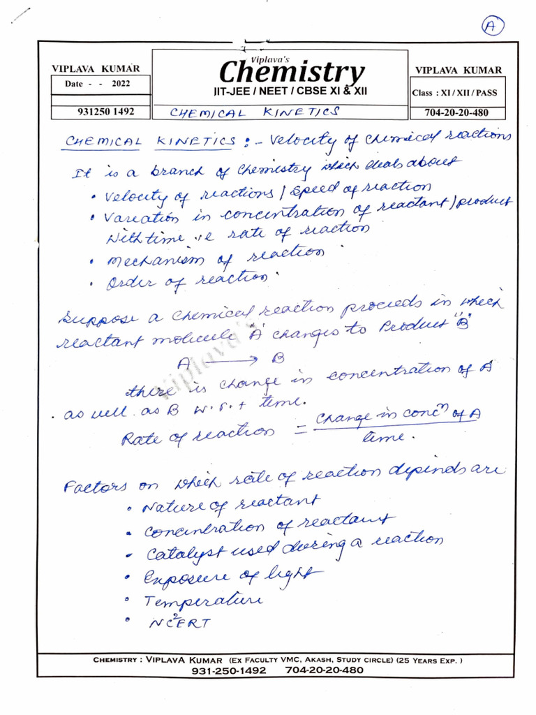 Chemical Kinetics A Theory Pdf