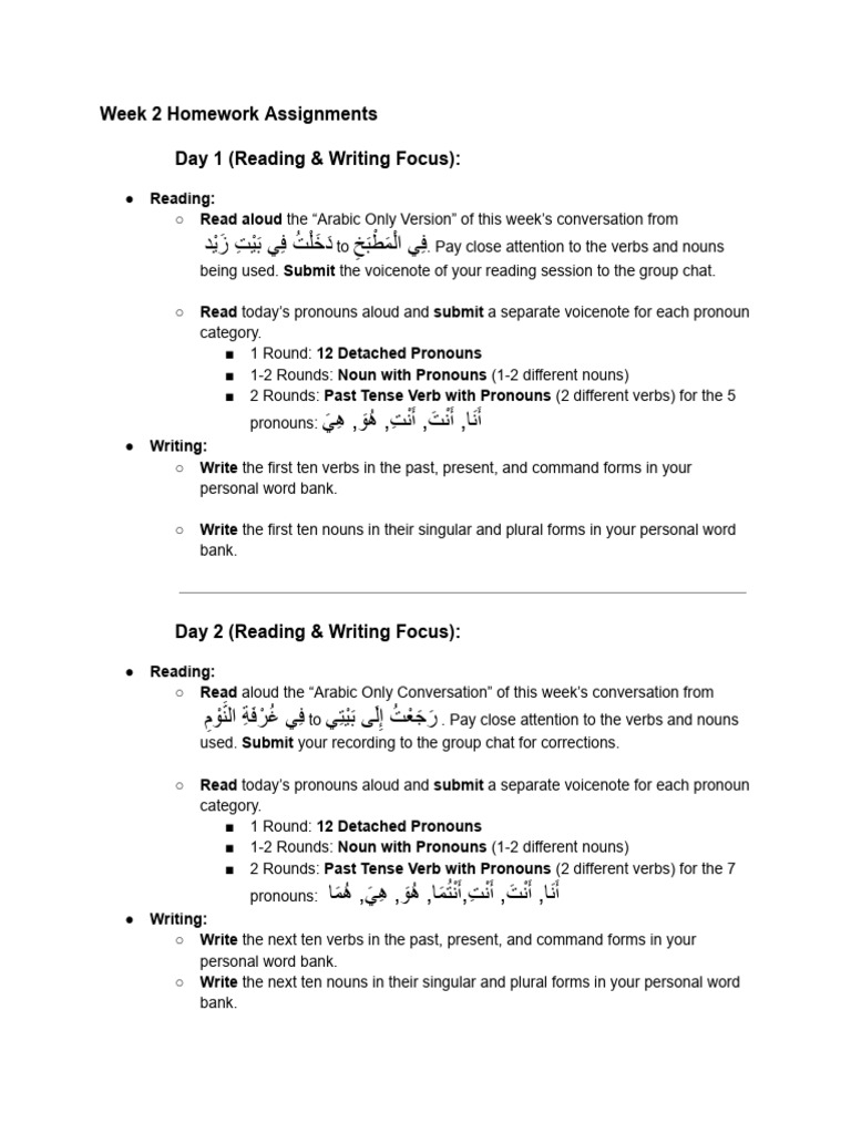 Week 2 Homework Assignments | PDF | Verb | Grammatical Number