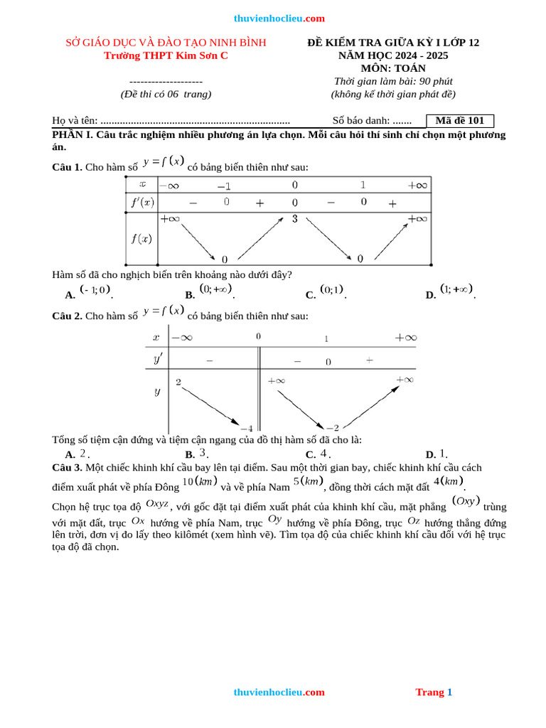 De Kiem Tra Giua HK1 THPT Kim Son C 24 25 | PDF