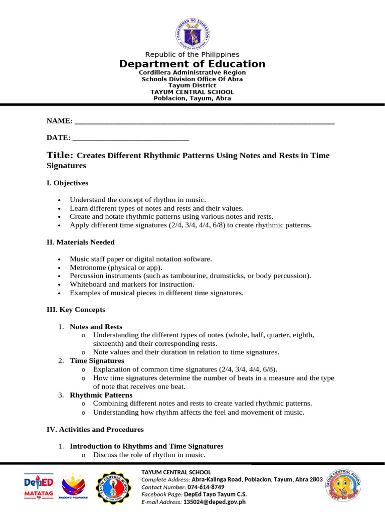Performance Task Mapeh Grade 5 Q1 Week 8 | PDF | Rhythm | Musical Compositions