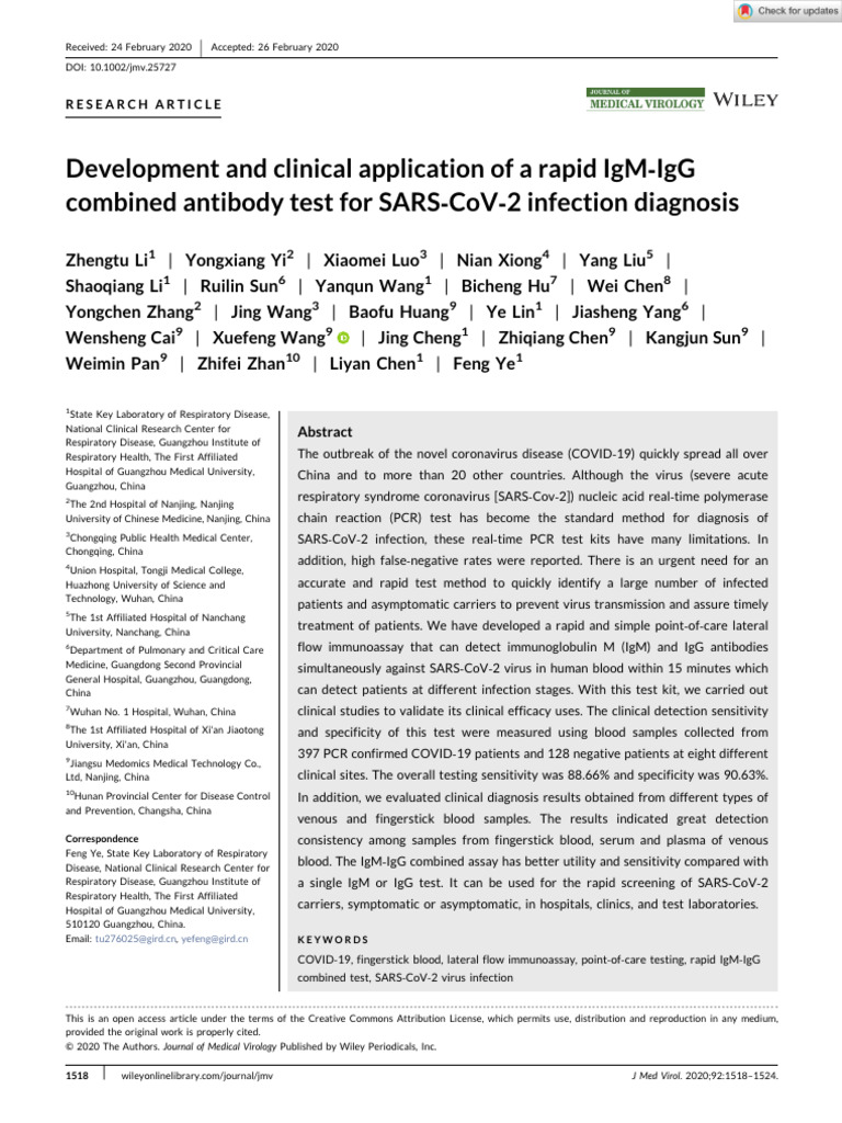 Journal of Medical Virology - 2020 - Li - Development and Clinical Application of A Rapid IgM ...