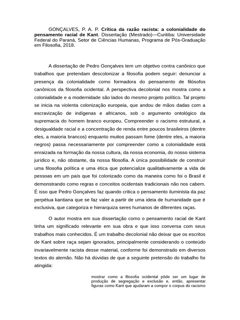 Resumo Crítica da razão racista - a colonialidade do pensamento racial ... Resumo Crítica da razão racista - a colonialidade do pensamento racial ...