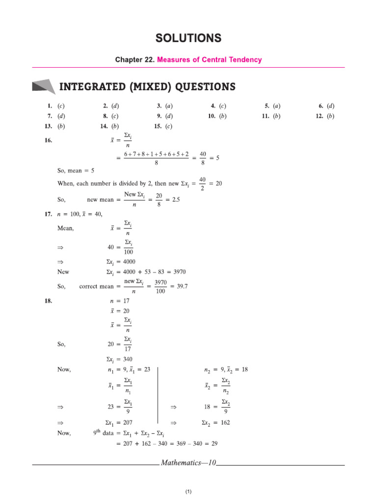 Icse Cl10 Together With Mathematics Solutions To Integrated Mixed Questions CH 22 | PDF
